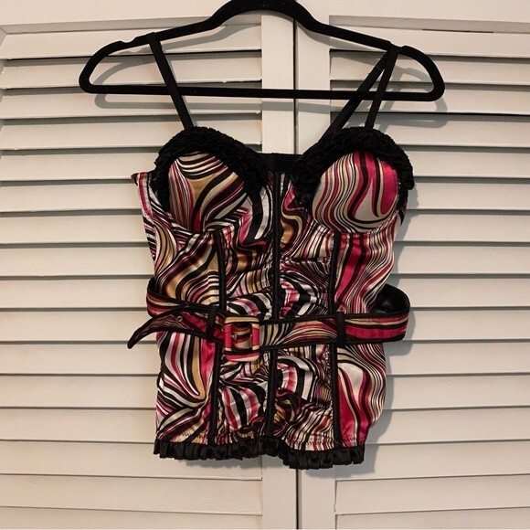 Entry | Tops | Y2k Entry Pink Swirl Striped Bustier Belted Corset Size ...